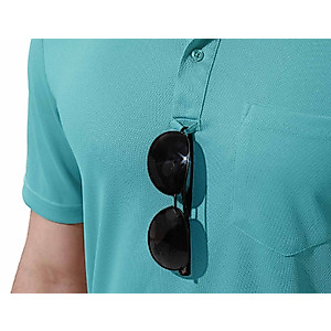 Rdruko Men's Polo Shirts with Pocket Short Sleeve Dry Fit Golf Sports Collared Shirts(Ocean Blue, US XL)