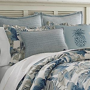 Tommy Bahama - Queen Duvet Cover Set, Soft Cotton Bedding with Matching Shams, Tropical Home Decor with Solid Reverse (Raw Coast Blue, Queen)