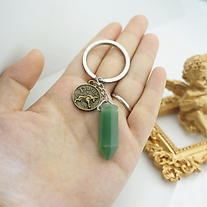ZUOPIPI Zodiac Crystal Stone Keychain Natural Rose Stone/Red Agate/Aventurine Healing Crystal Keychain (Taurus)