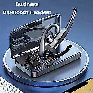 YYK?525 Business Headset, Wireless Over Ear Earphones with Mic, Bluetooth5.1 Over Ear Headset, 180° rotating earhook, with Charging Case, 10?12 hours play music, for iOS and for Android, PC, laptop