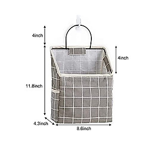 N BoXingYuan Wall Hanging Storage Bag Linen Cotton Organizer Wall Door Closet Bag Organizer with Adhesive Hook for Bedroom Bathroom Living Room (Plant+GreyGrid)