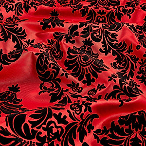 Flocked Damask Taffetta Red/Black, Fabric by the Yard