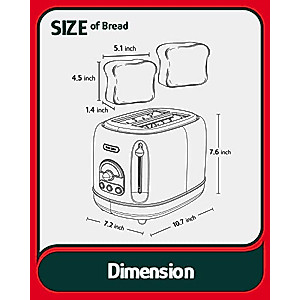 Hazel Quinn 2 Slice Retro Toaster, 6 Browning Levels, 3 Functions-Defrost/Reheat/Cancel, Removable Crumb Tray for Easy to Clean, 1.5 Inches Extra Wide Slots, Vintage Style, Mint Green