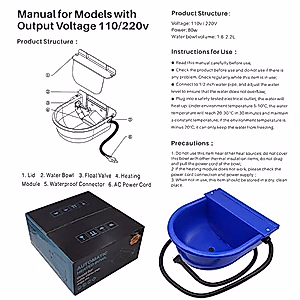 MUDUOBAN Water Bowl Heater with Float Valve Automatic Heated Animal Drinking Water Bowl Large Capacity for Goat Horse Cattle Pig Sheep Pet Dog (Blue)