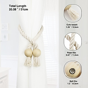 Nieffeiy 4 Pack Magnetic Curtain Tiebacks Cotton Hand Woven Tie Back Decorative Rope Holdbacks for Curtains Draperies No Tools Required, Beige