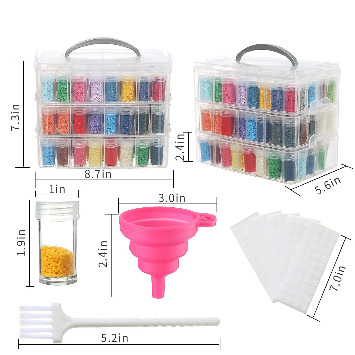 Douorgan 3-Tier Diamond Painting Storage Containers Portable Bead Organizer and Storage Box Stackable Arts & Crafts Organizers for Nail Charms Seed, 132 Round, Funnel, Stickers