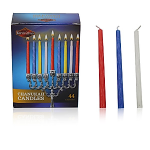 Majestic Giftware Multicolor Hanukkah Candles - CH-C | 4 Inches High 44 Dripless Handcrafted Chanukah Candles for All 8 Nights of Hanukkah (Red/Blue/Yellow/White)