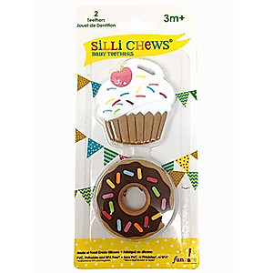 Silli Chews Teethers for Babies BPA Free Baby Teething Toys - Silicone Cupcake and Donut Baby Teether Toys 2" Sweets Teething Gift Set
