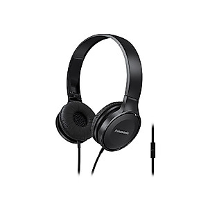 Panasonic Lightweight Foldable Headphones with Microphone, Call Controller and 3.9 ft Audio Cord Compatible with iPhone, BlackBerry, Android - RP-HF100M-K - On-Ear Headphones (Black)