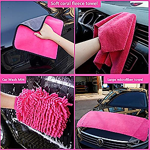 HLWDFLZ 31pcs Car Wash Cleaning Tools Kit Car Detailing Set - Pink Car Wash Kit Interior and Exterior with Car Detail Brushes, Tire Brush, Wash Mitt, Towels