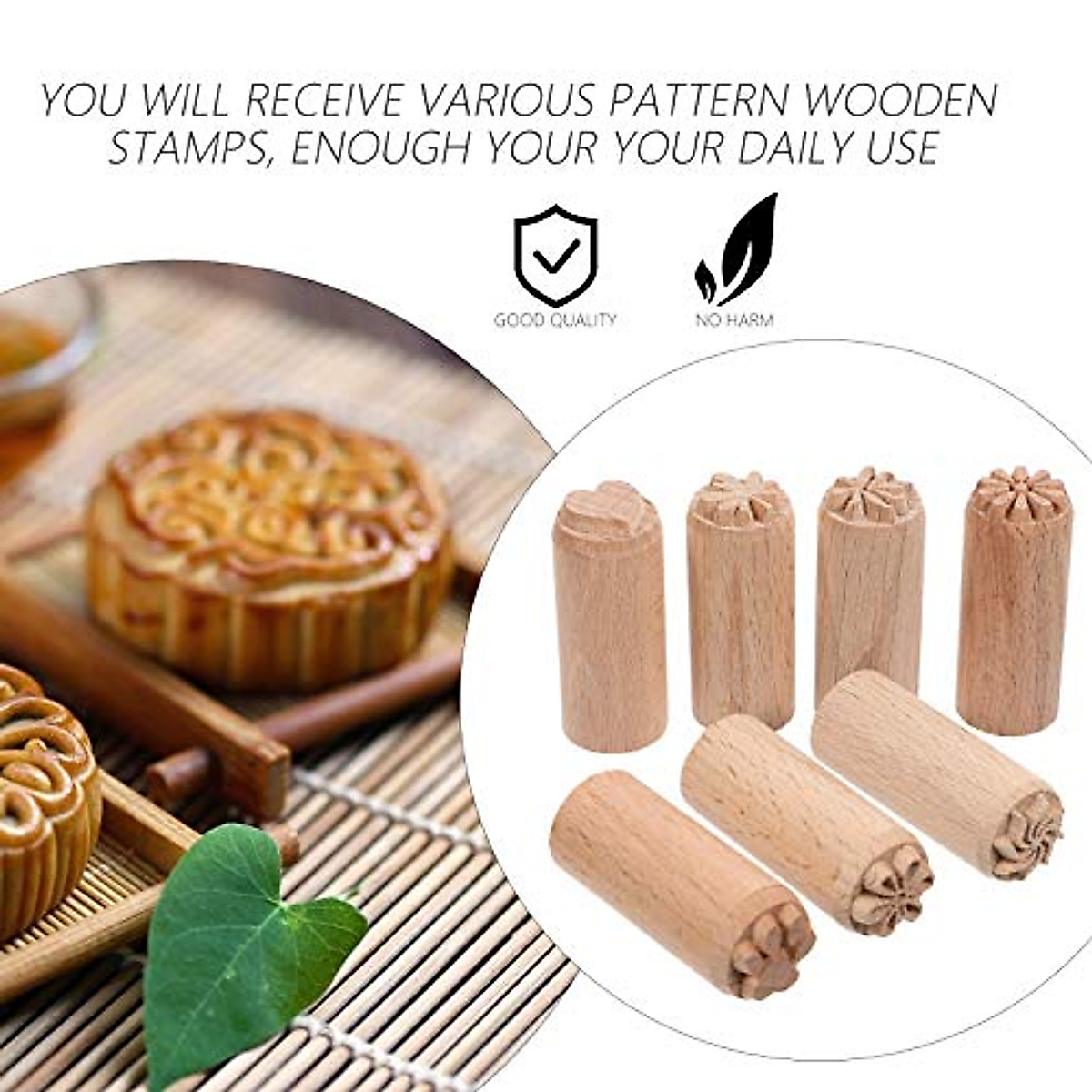 EXCEART Wooden Clay Stamp 7Pcs Column Wood Clay Stamps Hand Carved Stamps DIY Pottery Printing Blocks with Mixed Patterns