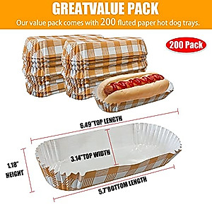 200Pcs Home Paper Hot Dog Trays- 6.49” Rectangular Fluted Hot Dog Tray - Disposable Hot Dog Wrappers - Rectangular Food Trays for to-Go Orders, Takeout, Concessions Stands, Festivals (Orange)