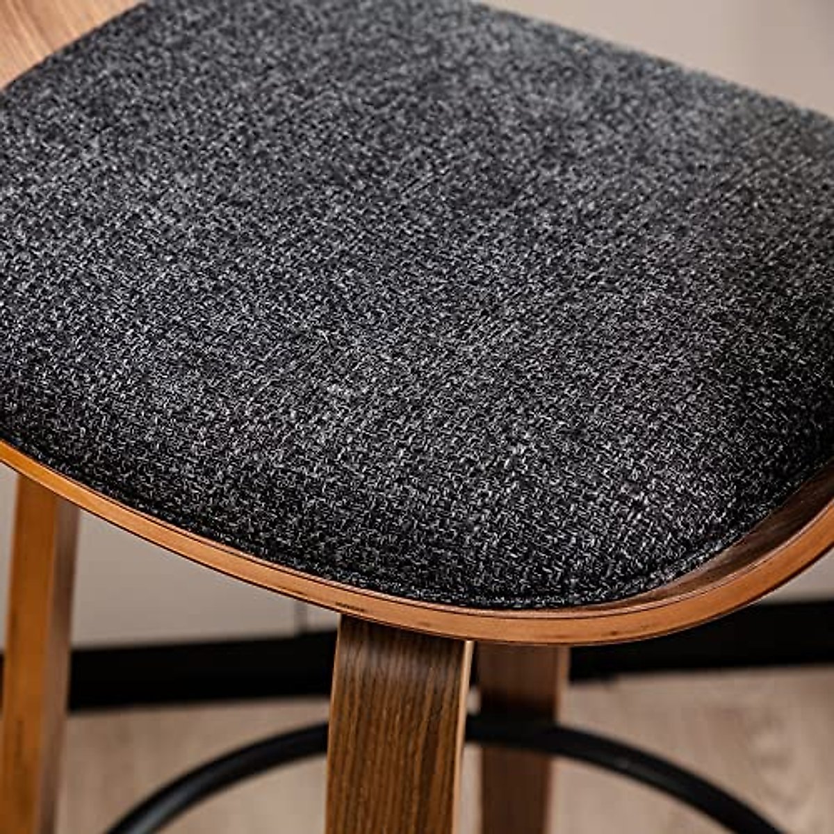 glitzhome Bar Stools Set of 2, 28’’ Swivel Barstools with Curved Back, Bar Height Stools Bar Chairs with Backrest, Footrest, Solid Bentwood Frame, Black