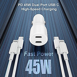 iPhone 11 12 13 14 Car Charger, 45W Dual Port USB C Power Delivery Fast Car Charging Adapter Plug with 2Pack 6ft Type C to Lightning Cable Cord for iPhone 14 Pro Max/13 Pro/12 Pro/12 Mini/11/iPad.