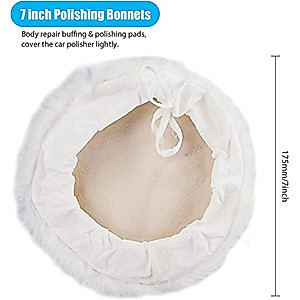 6PCS 7 Inch Buffing Pads, Polishing Bonnet Buffing Polishing Pads Synthetic Lambs Wool Car Bonnet Buffer Polisher Pad Kit, Drawstring Design Polisher Buffing Pads for Car, Furniture, Glass