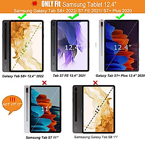 For Samsung Galaxy Tab S7 FE / S7 Plus /S8+ 12.4 inch Case with Keyboard - Smart Detachable Wireless Touchpad Tablet Keyboard Cover - Tab S7 FE 2021/ S7+ 2020/S8+ Keyboard Case with S Pen Holder Black