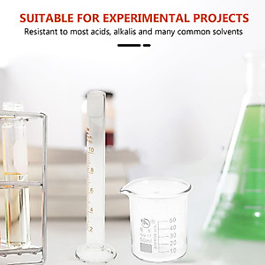 iplusmile 3pcs Lab Measuring Cylinder and Beakers Set 10ml Glass Lab Test Tube 50ml Glass Graduated Beakers Flask Measuring Cup Liquid Container Laboratory Supplies