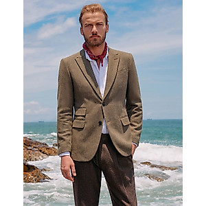 Men's Vintage Herringbone Tweed Blazer Winter Peak Lapel Wool Blend Jacket Coffee Herringbone L