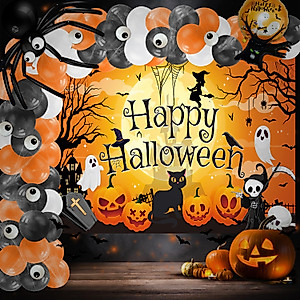 KORHONEN Halloween Balloon Garland Arch Kit, Halloween Birthday Party Decorations Includes Halloween Orange Black Confetti Balloons Halloween Foil Balloon Happy Halloween Banner Indoor Outdoor