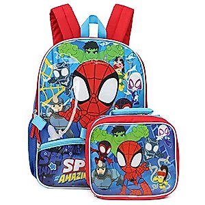 Marvel 16'' Full Size Spidey and His Amazing Friends Backpack Lunchbox Set Bookbag School Set, Blue/Red