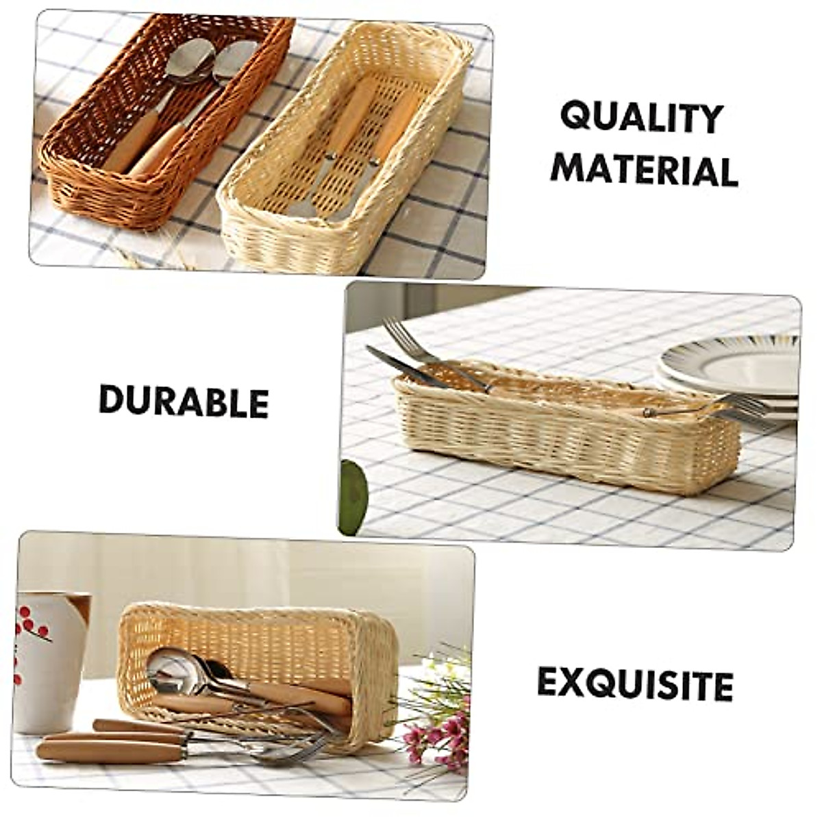 ORFOFE 1pc Sundries Storage Tray Manual Basket Woven Wicker Basket Desktop Sundry Storage Tray Sundries Basket Vanity Silverware Household Weaving Basket Grocery Basket Rattan Snack White