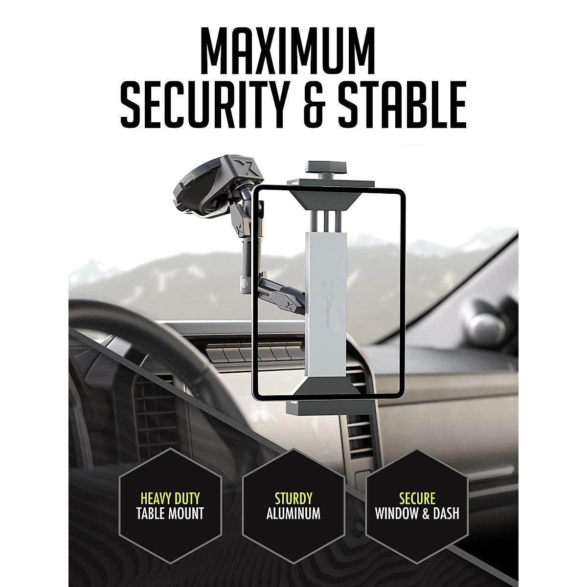 Bracketron HD Tablet Dock PRO Dash and Window Metal Clamp Mount, Universal Tablet Holder for Cars and Trucks, Compatible with Tablets Up to 10 Inches Wide