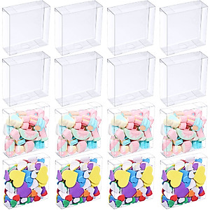 100 Pack Clear Boxes for Favors Plastic Clear Gift Box Transparent Clear Treat Boxes Candy Boxes Clear Cookie Boxes for Wedding Party Baby Shower Birthday Halloween Christmas (4 x 4 x 1.2 Inch)