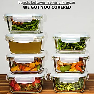 Glass Food Storage Containers with Lids 30 Oz 16 Pc (Set of 8) Airtight Large Glass Containers, Glass Meal Prep Containers Reusable Leak Proof BPA Free Glass Food Prep Containers Freezer to Oven Safe