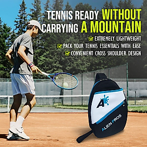 ALIEN PROS Lightweight Tennis Sling Backpack for your racket and other essentials - Pack quickly and lightly for tennis and in life - Tennis Racket Bag Sling Bag for men and women, Blue