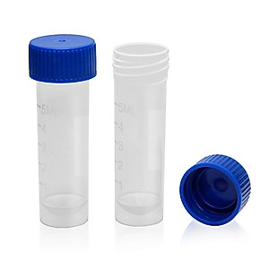 PEKYBIO Sterile Transport Tube, 5 ml Capacity, Molded Graduations, Conical Bottom, Self Standing, with Blue Screw Cap, Non- Pyrogenic, DN/RNase Free, Case of 200
