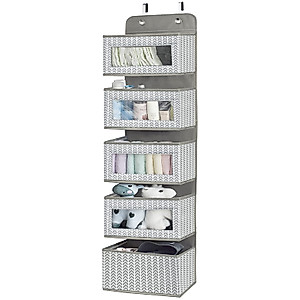 VERONLY Over the Door Hanging Organizer with 5 Large Pockets 1 Pack+ Adjustable Cosmetic Drawer Organizer for Bathroom Storage Set of 3