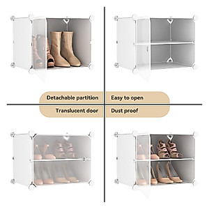 WEXCISE Portable Shoe Rack Organizer with Door, 48 Pairs Storage Cabinet Easy Assembly, Plastic Adjustable Stackable Detachable Free Standing DIY Expandable 8 Tier White, (NNF-XJ-012)