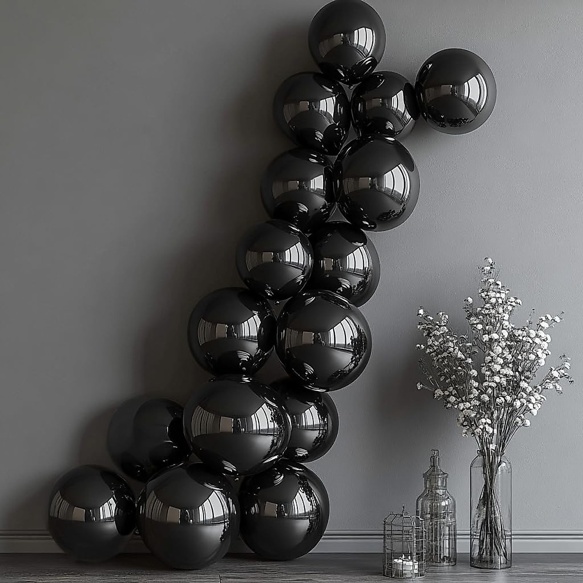 Bezente Black Balloons Latex Party Balloons - 100 Pack 12 inch Round Helium Balloons for Black Themed Wedding Graduation Anniversary Birthday Party Backdrop Decorations