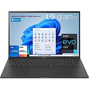 LG Gram 17 Ultra-Lightweight Laptop, 17" IPS WQXGA (2560 x 1600) 16:10 DCI-P3 99% Display, Intel Evo i7-1195G7, Wi-Fi 6, Webcam, 2X Thunderbolt4, 20 Long Battery Life (16GB 4266MHz RAM | 1TB PCIe SSD)