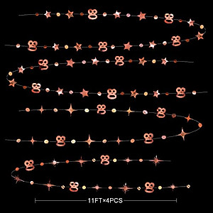 Rose Gold 80th Birthday Decorations Number 80 Circle Dot Twinkle Star Garland Metallic Hanging Streamer Bunting Banner Backdrop for 80 and Fabulous Cheers to 80 Years Old Birthday Party Supplies