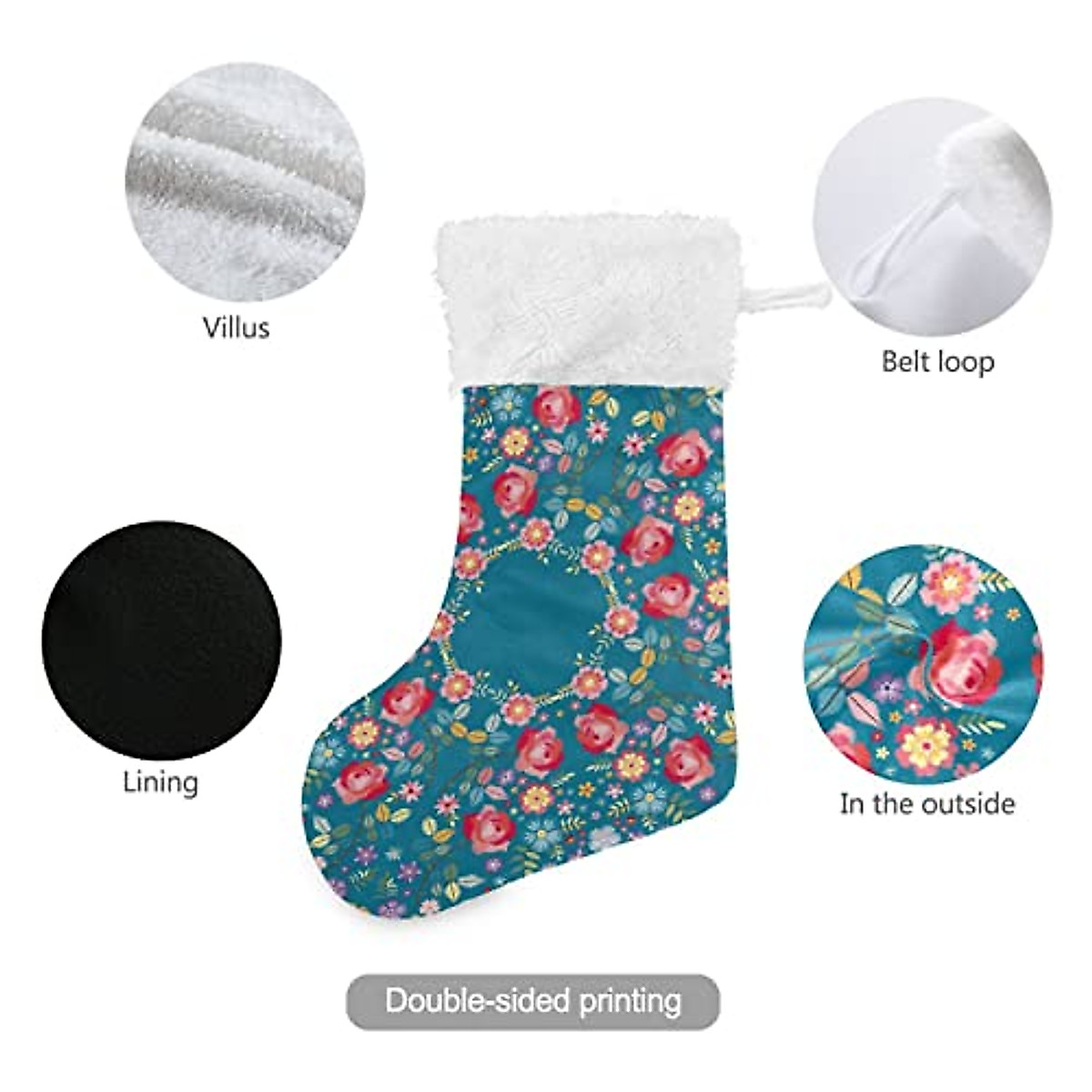 Kigai Christmas Stockings Navy Blue Flowers Large Candy Stockings Stuffers Kids Cute Xmas Sock Decorations 1PC for Home Holiday Party 12" x18"