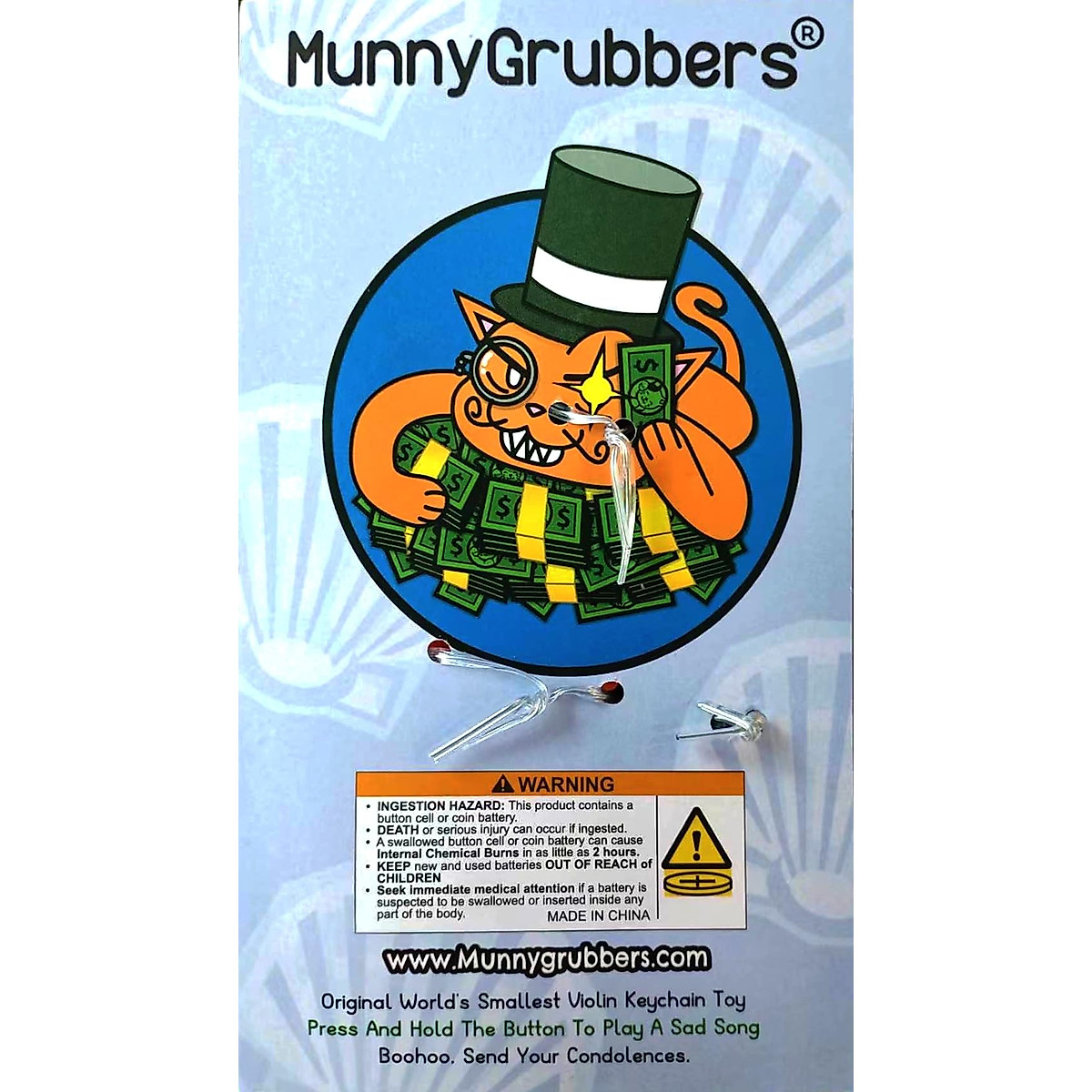 MunnyGrubbers - Original World's Smallest Violin Toy Keychain With Playable Sad Music - Mini Tiny Violin Keychain with Sound - Meme - Novelty - Funny - Joke - Gift - (WSV-V1-1P)