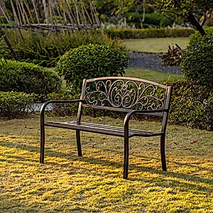 Gardenised QI003333L Black Patio Garden Park Yard 50" Outdoor Steel Bench