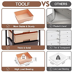 TOOLF Utility Cart with 5 Drawers,Storage Drawer Cart with Wooden Tabletop and Lockable Wheels,Craft Storage Trolley Cart,5-Tier Rolling Utility Cart on Wheels (Brown)