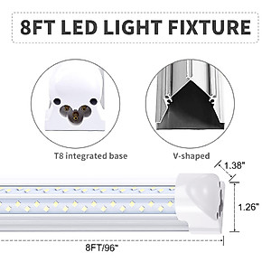 FALANFA 8FT T8 V Shape Integrated Tube Light Double Side 4 Row,120W LED Shop Light Fixture, AC85-277V 14400 Lumens 6000K Cold White, LED Cooler Door Light 6 Pack