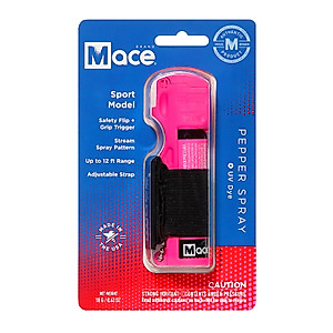 Mace Brand Police Strength OC Pepper Spray (2 Pack, Hot Pink) – 12’ Powerful Pepper Spray for Women with Adjustable Hand Strap & Keychain, Leaves UV Dye on Skin – Mace Spray Self Defense, Made in USA