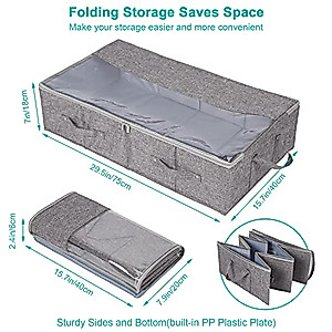 Vicyak 2 Pack Under Bed Storage Containers, 54L Large Capacity Linen Foldable Waterproof Storage Bins with Clear Window and 4 Reinforced Handles, Organizer Bags for Clothes, Blankets and Shoes