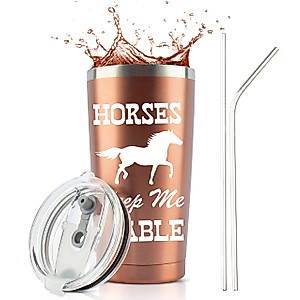 JENVIO Horse Gifts For Women | Horses Keep Me Stable | 20 oz Stainless Steel Wine/Coffee Tumbler w Lid Straws and Gift Box | Unique Mug For Girls, Mom, Birthday, Lovers, Valentine's Day Gift