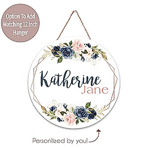 Navy and Blush Floral Personalized Baby Blanket with Name-Custom Baby Blankets for Girls- Personalized Baby Girl Shower Gifts - Personalized Baby Blankets for Girls with Name Blush