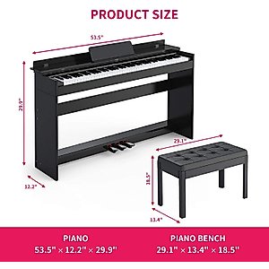 Setting 88-Key Weighted Digital Piano, Electric Upright Piano with 3-Pedal Unit Board, LCD Screen, Multi-Functional Full Size Keyboard and Power Adapter(Black(with Bench)), 53.5 x 29.9 12.2 Inch