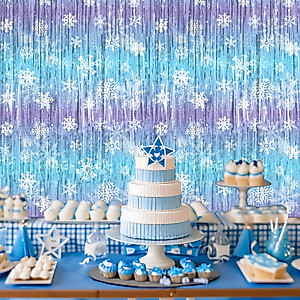 Frozen Party Decorations, 2Pack Frozen Snowflake 3.3x6.6ft Tinsel Foil Fringe Curtains Winter Photo Booth Prop Backdrops, Frozen Decorations for Birthday Snowflake Fringe Curtains for Frozen Party