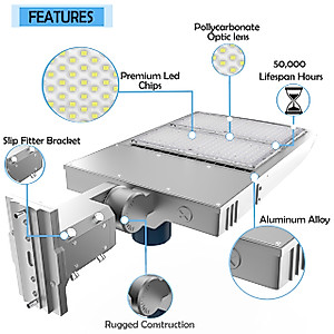 LEDMyplace 300W/240W/200W Adjustable LED Parking Lot Lights with Photocell Dusk to Down Shoebox Lighting 5700K, 39900LM, 120-277V Outdoor Security Commercial Pole Lights for Stadium, Roadways, Street