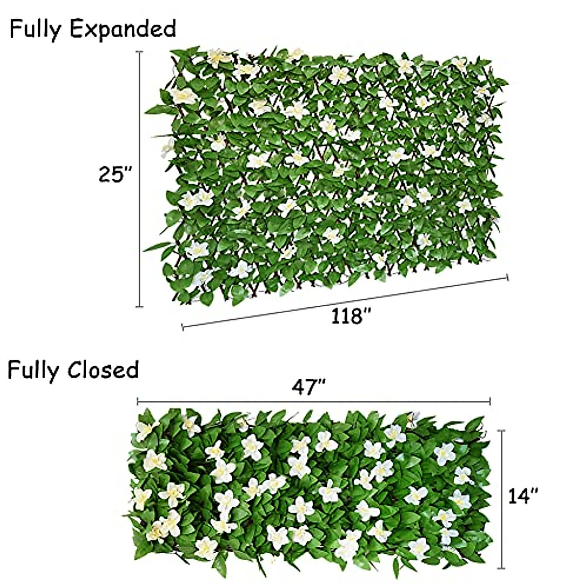 GLANT Expandable Fence Privacy Screen for Balcony Patio Outdoor,Decorative Faux Ivy Fencing Panel,Artificial Hedges (Single Sided Leaves) (1, Green-Flowers)
