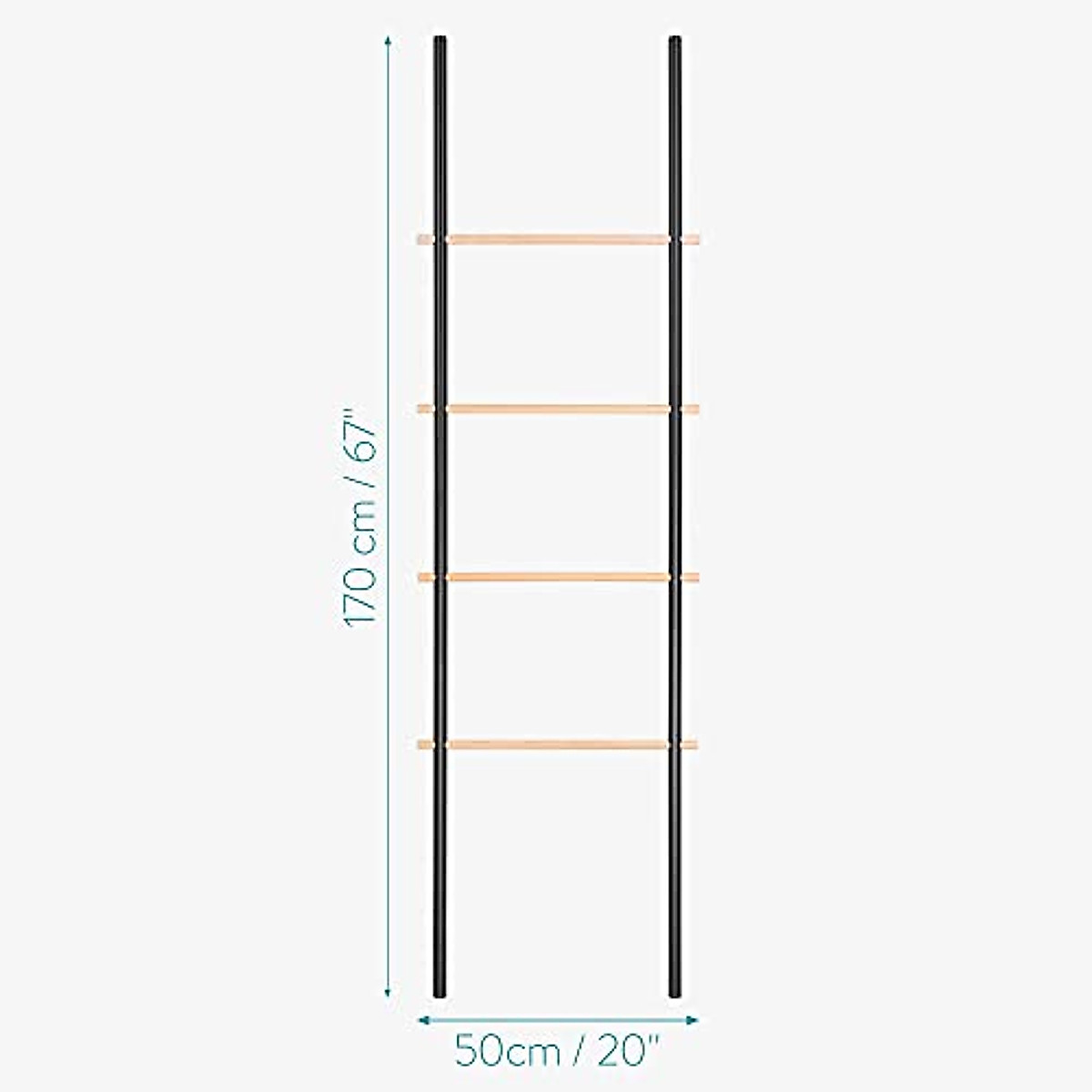 Navaris Towel Ladder Rack - Wood and Metal Blanket Holder for Bathroom, Living Room, Bedroom - Leaning Decor Wall Stand for Towels, Blankets, Quilts