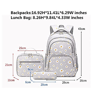ZHANAO Daisy-Print School Backpack Set with Lunch Kits Bookbag for Teenager Girls 3pcs Gradient SchoolBag for Primary Student